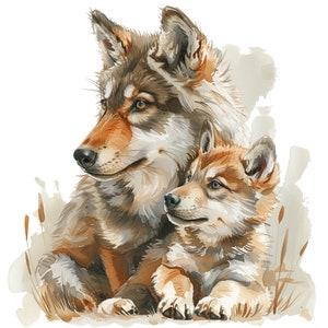 16 Wolf With Pups Clipart Bundle, 16 High-quality JPG, Craft Art, Card ...