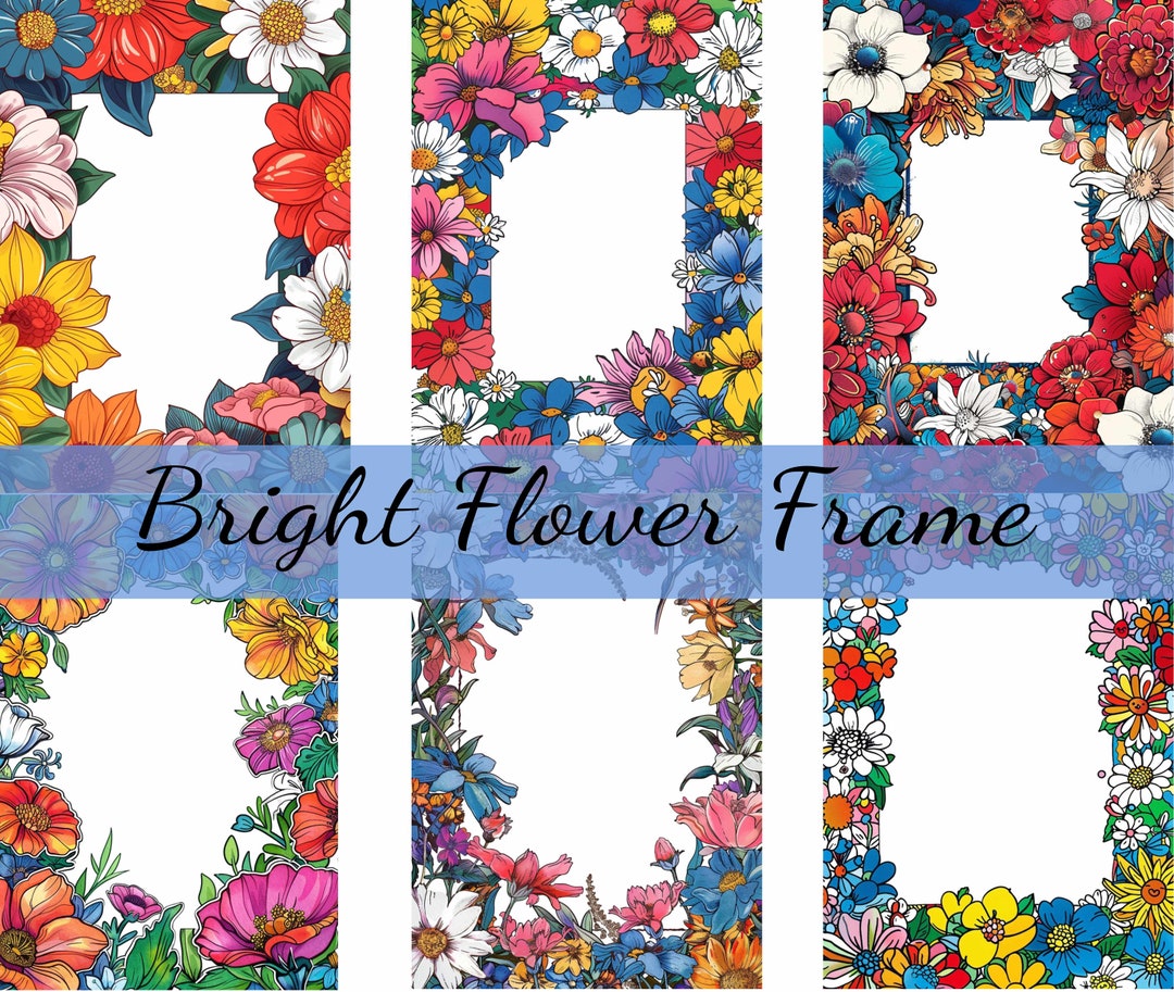 15 Bright Flower Frame Clipart Bundle, 15 High-quality JPG, Craft Art ...