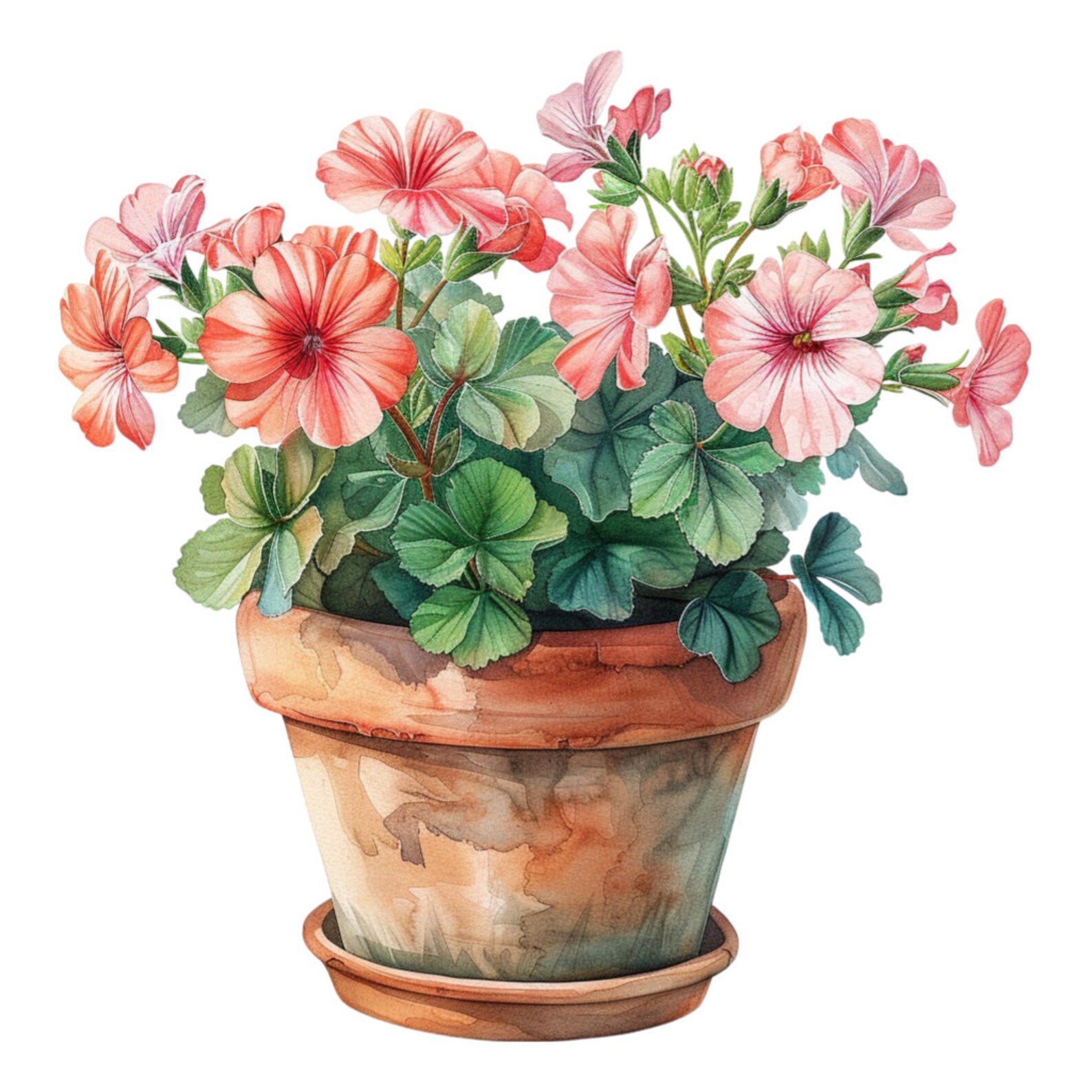 Geranium Flowers in a Potclipart Bundle, 16 High-quality JPG, Craft Art ...