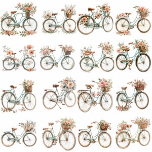 Vintage Bicycle With Flowers Clipart Bundle, 16 High-quality JPG, Craft ...