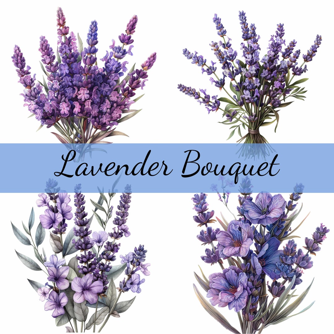 15 Lavender Purple Flower Bouquet Clipart Bundle, 15 High-quality JPG ...