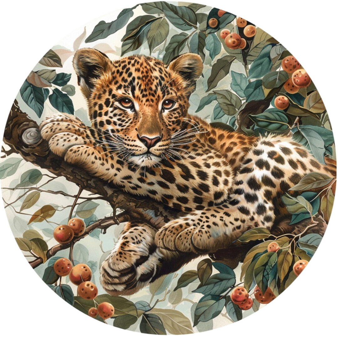 Round Leopard in A Tree Clipart Bundle, 16 High-quality JPG, Craft Art ...