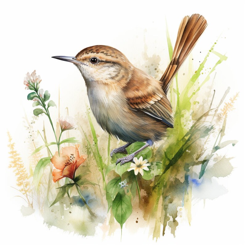 Wren Bird in Grass Clipart Bundle, High-quality JPG, Craft Art, Card ...