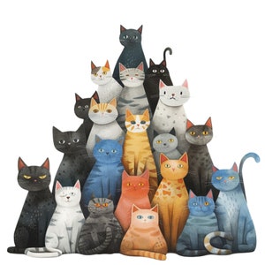 Cat Pyramid Clipart Bundle, 16 High-quality JPG, Craft Art, Card Making ...