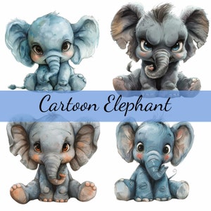 Cute Cartoon Elephants Clipart Bundle, 16 High-quality JPG, Craft Art ...