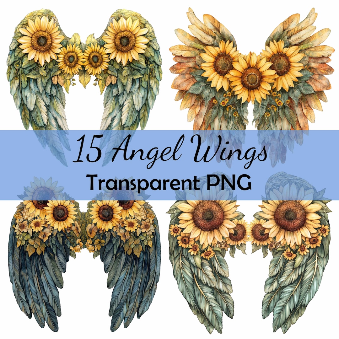 15 Angel Wings Sunflower Flower 15 Clipart Bundle, Transparent PNG ...