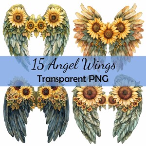15 Angel Wings Sunflower Flower 15 Clipart Bundle, Transparent PNG ...