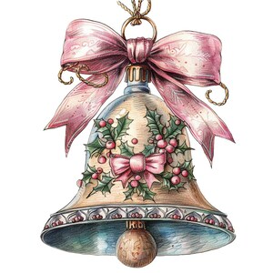 Christmas Bell With Bow Clipart Bundle, 16 High-quality JPG, Craft Art ...