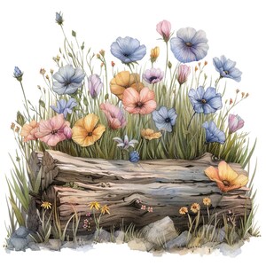 Flower and a Log Clipart Bundle, 16 High-quality JPG, Craft Art, Card ...