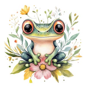 15 Cute Frog Boho Illustration Clipart Bundle, Transparent PNG Download ...