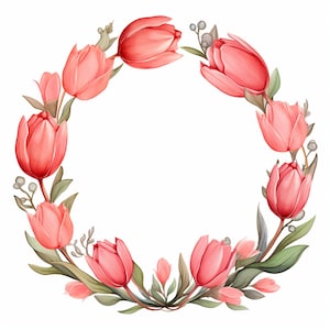 Pink Tulip Wreaths Clipart Bundle, High-quality JPG, Craft Art, Card ...
