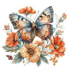 15 Butterfly and Flower Folk Art Clipart Bundle, 15 High-quality JPG ...
