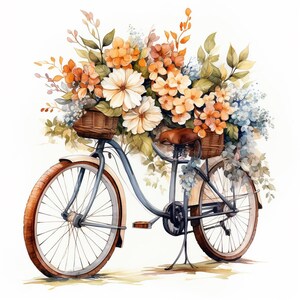 Flowers on Bicycle Clipart Bundle, High-quality JPG, Craft Art, Card ...