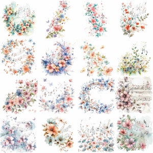 16 Floral Music Notes Flower Clipart Bundle, 16 High-quality JPG, Craft ...