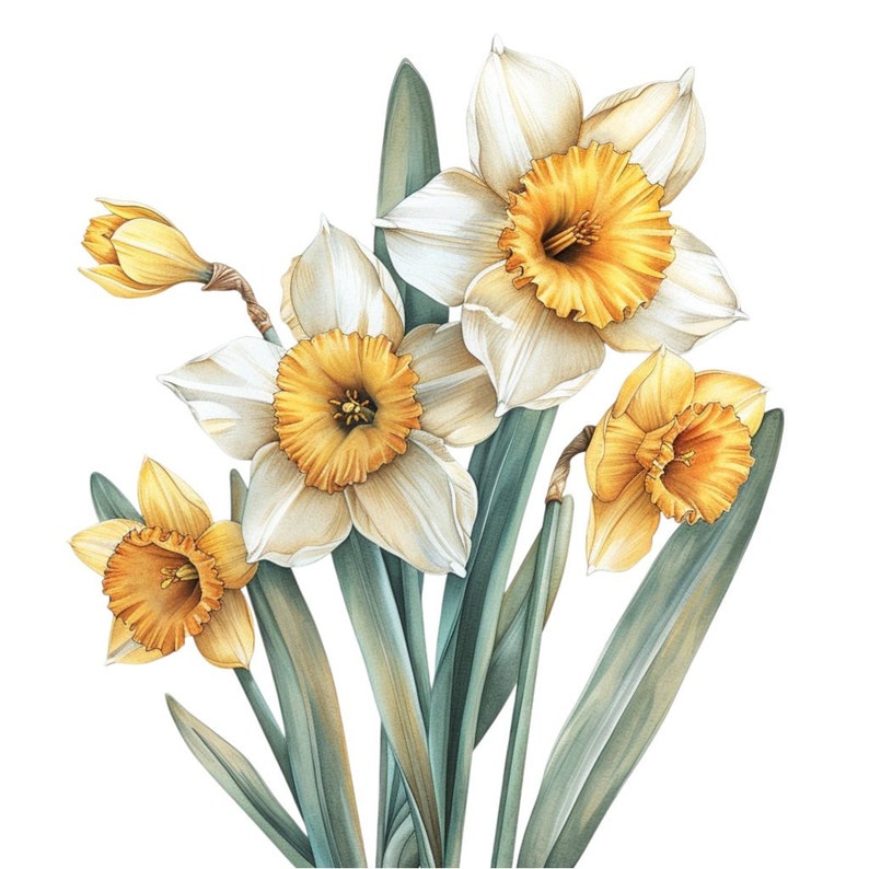 Daffodil Bouquet Flower Clipart Bundle, 14 High-quality JPG, Craft Art ...