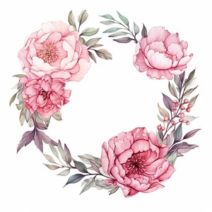 Pink Peony Flower Wreaths Clipart Bundle, High-quality JPG, Craft Art ...