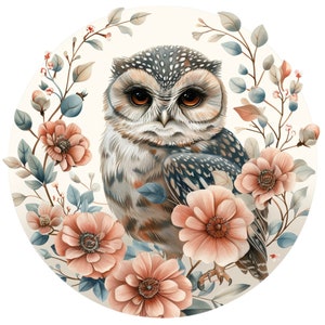 Vintage Floral Owl in Round Circle Clipart Bundle, 16 High-quality JPG ...