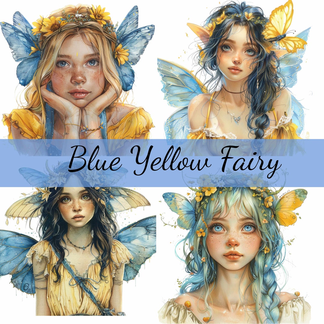 Blue and Yellow Fairy Princess Clipart Bundle, 16 High-quality JPG ...