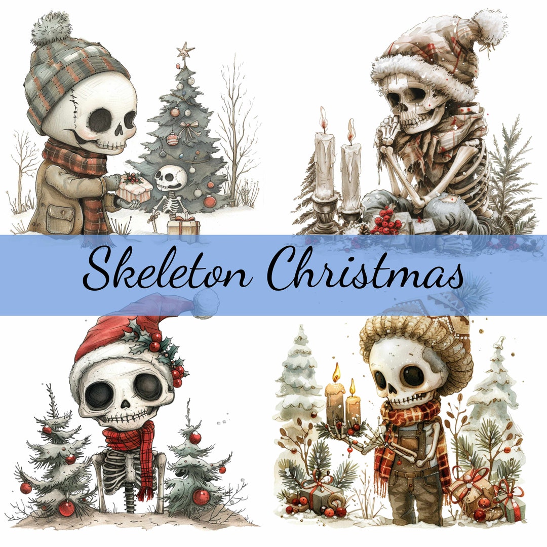 15 Skeleton Winter Christmas Clipart Bundle, 15 High-quality JPG, Craft ...