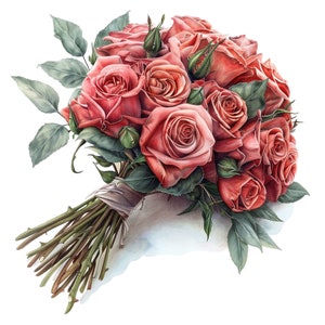 Red Rose Flower Bouquet Clipart Bundle, 16 High-quality JPG, Craft Art ...