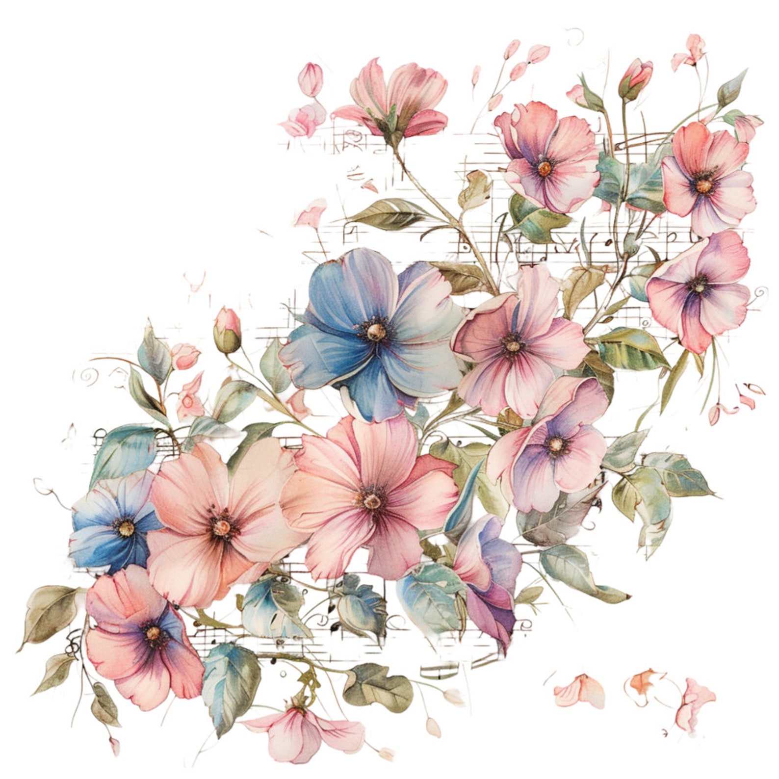 16 Floral Music Notes Flower Clipart Bundle, 16 High-quality JPG, Craft ...