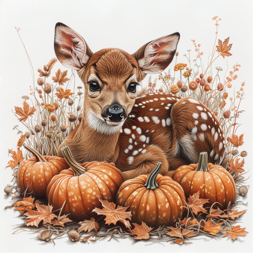 Deer With Pumpkins Autumn Clipart Bundle, 14 High-quality JPG, Craft ...