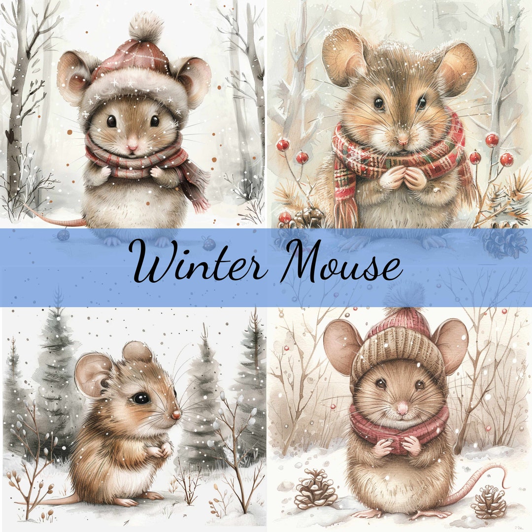 16 Winter Mouse With Snow Clipart Bundle, 16 High-quality JPG, Craft ...