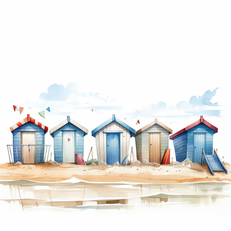 16 Beach Huts Clipart Bundle, High-quality JPG, Craft Art, Card Making ...