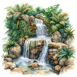 Jungle Waterfall Clipart Bundle, 16 High-quality JPG, Craft Art, Card ...
