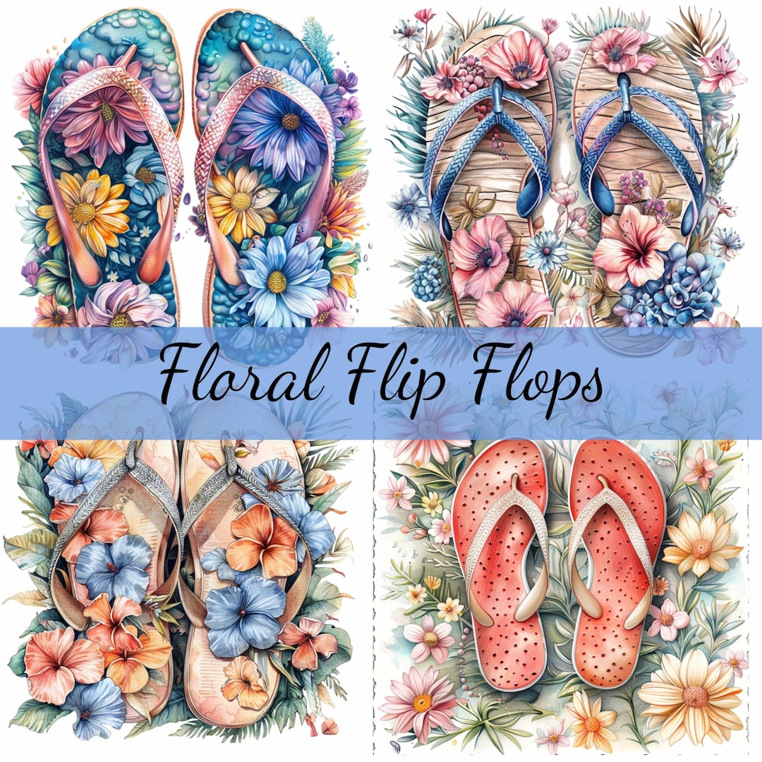 Flip Flops With Flowers Clipart Bundle, 16 High-quality JPG, Craft Art ...