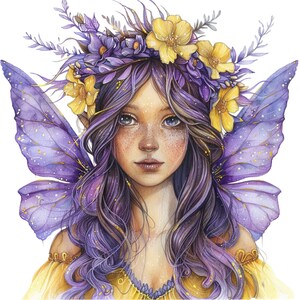 Purple and Yellow Fairy Princess Clipart Bundle, 16 High-quality JPG ...