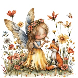 12 Cute Fairy With Fox Clipart Bundle, 12 High-quality JPG, Craft Art ...