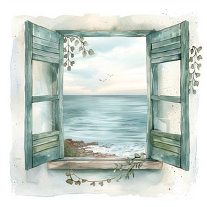 12 Window Ocean View Clipart Bundle, 12 High-quality JPG, Craft Art ...
