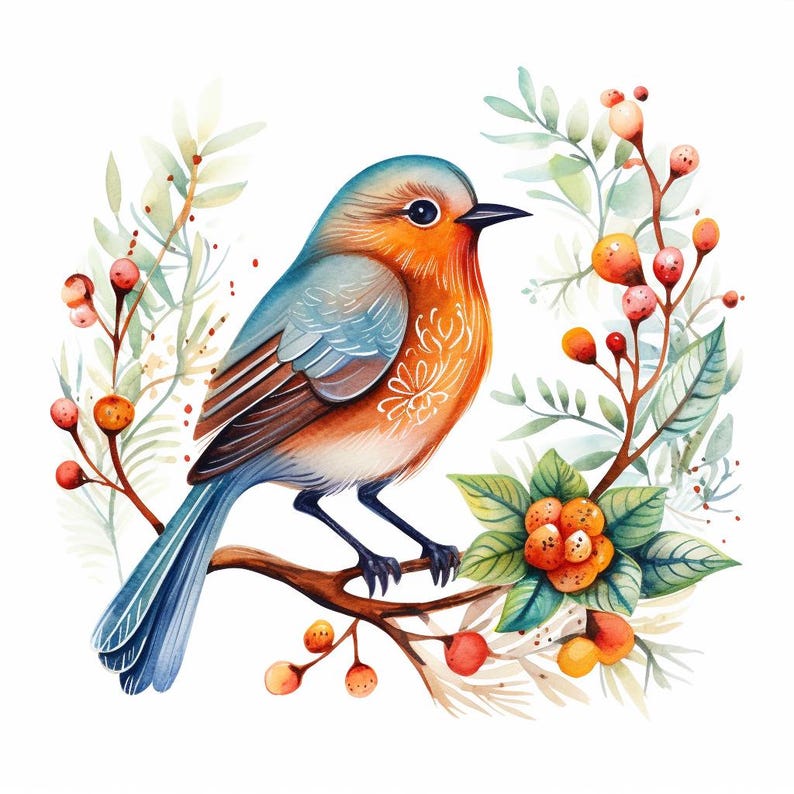13 Robin Bird on Tree Branch Clipart Bundle, High-quality JPG, Wall Art ...