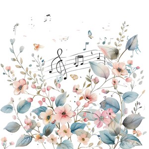 16 Floral Music Notes Flower Clipart Bundle, 16 High-quality JPG, Craft ...