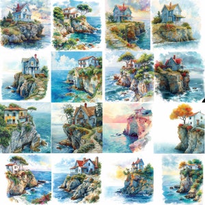 House on Cliff by the Sea Clipart Bundle, 16 High-quality JPG, Craft ...