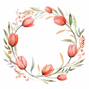 Pink Tulip Wreaths Clipart Bundle, High-quality JPG, Craft Art, Card ...