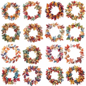Autumn Fall Leaf Wreath Clipart Bundle, 16 High-quality JPG, Craft Art ...