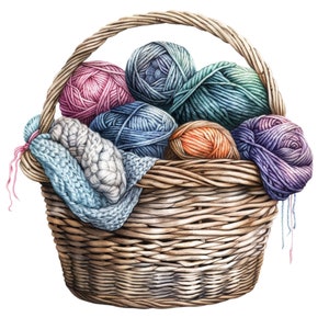 Knitting Basket With Yarn Clipart Bundle, 15 High-quality JPG, Craft ...