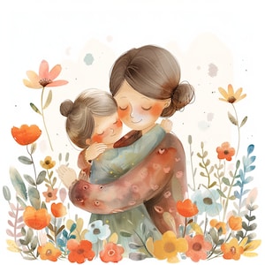 Mom and Child With Flowers Clipart Bundle, 16 High-quality JPG, Craft ...