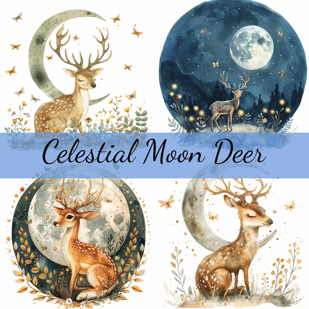 Deer and Moon Celestial Clipart Bundle, 16 High-quality JPG, Craft Art, Card Making, Clip Art ...