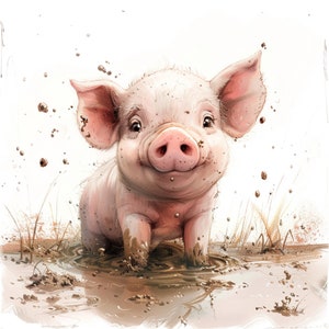 16 Pig in Mud Puddle Clipart Bundle, 16 High-quality JPG, Craft Art ...