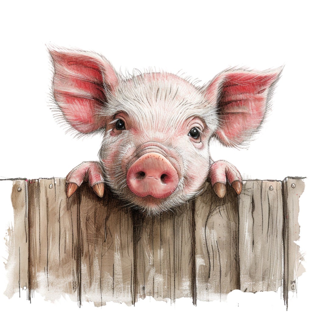 12 Pig in Pen on Farm Clipart Bundle, 12 High-quality JPG, Craft Art ...