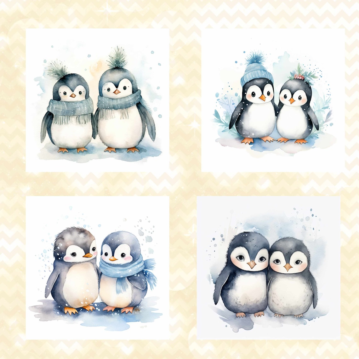 16 Winter Penguin Friends Clipart Bundle, 16 High-quality JPG, Nursery ...