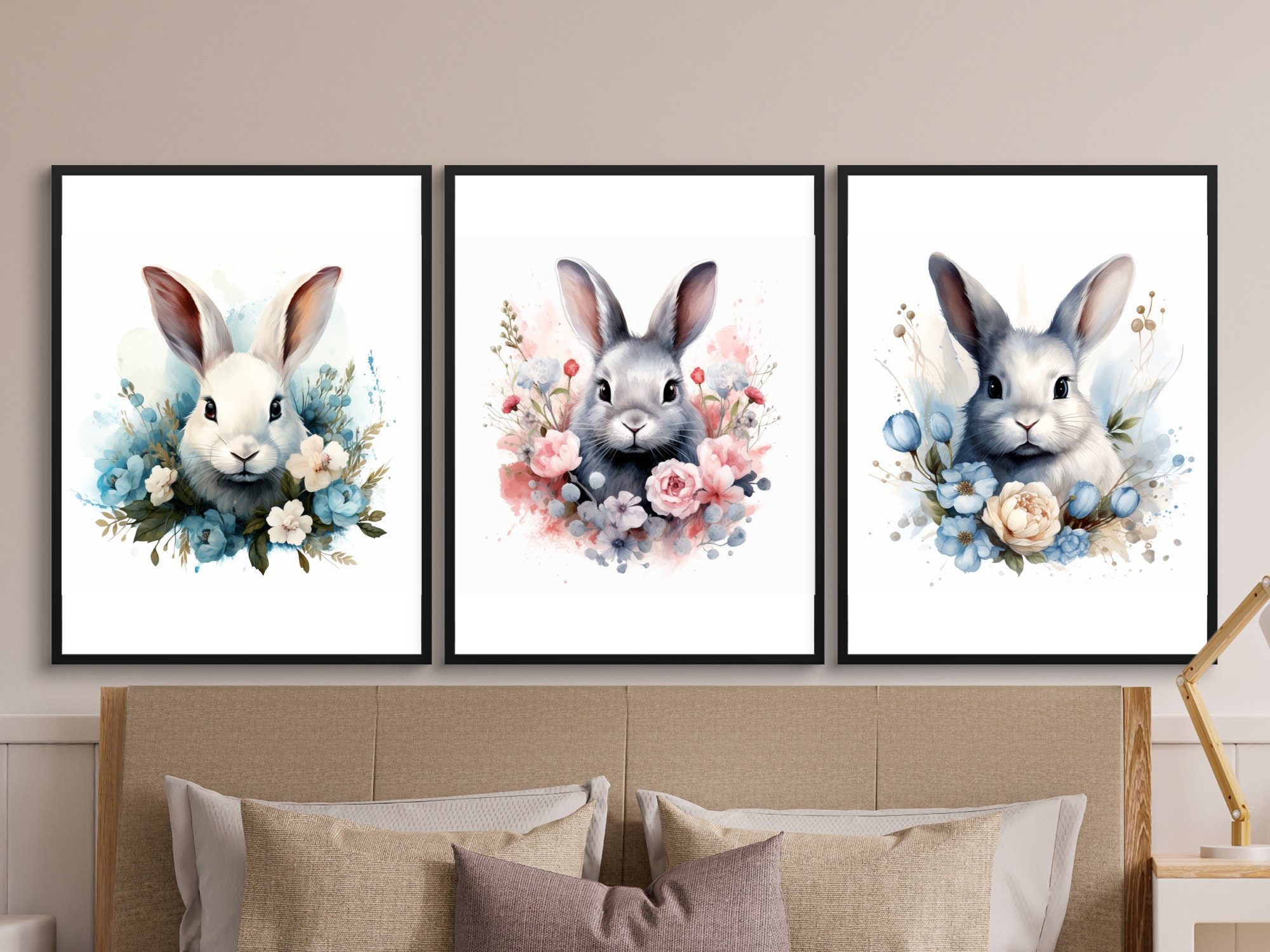 Easter Bunny Pastel Flower Clipart Bundle, High-quality JPG, Craft Art ...