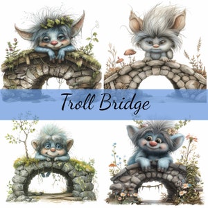 12 Cute Troll and Bridge Clipart Bundle, 12 High-quality JPG, Craft Art ...