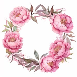 Pink Peony Flower Wreaths Clipart Bundle, High-quality JPG, Craft Art ...