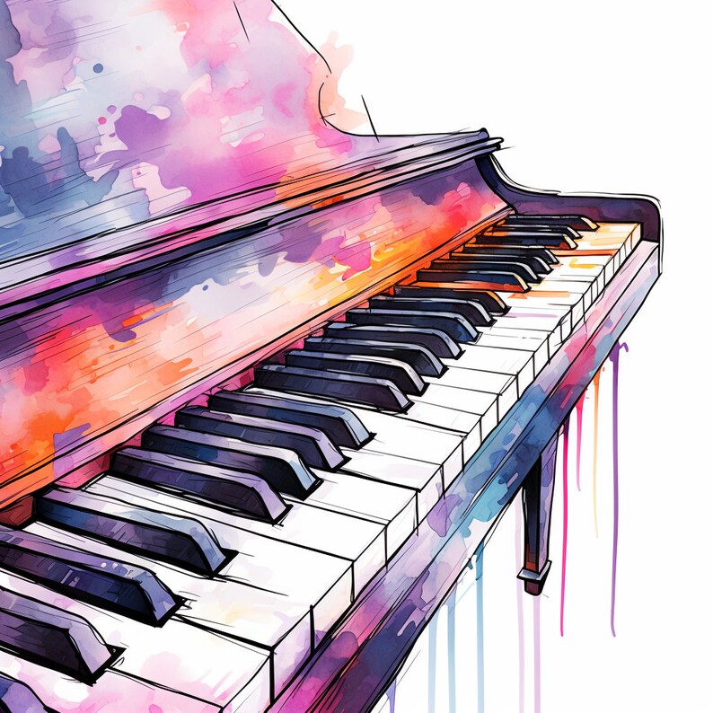 Watercolor Piano Keys Clipart Bundle, High-quality JPG, Craft Art, Card ...