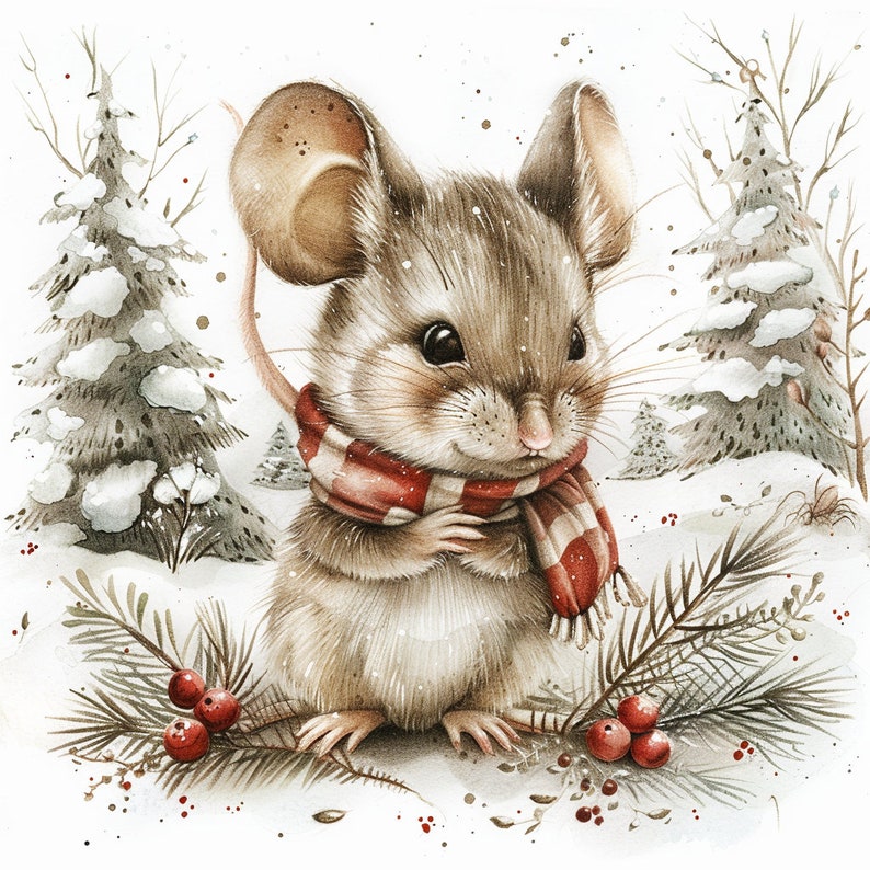 16 Winter Mouse With Snow Clipart Bundle, 16 High-quality JPG, Craft ...