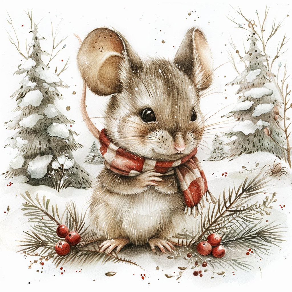 16 Winter Mouse With Snow Clipart Bundle, 16 High-quality JPG, Craft ...